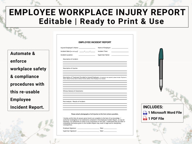 Employee Injury, Accident, and Incident Report Form | Improve Work ...