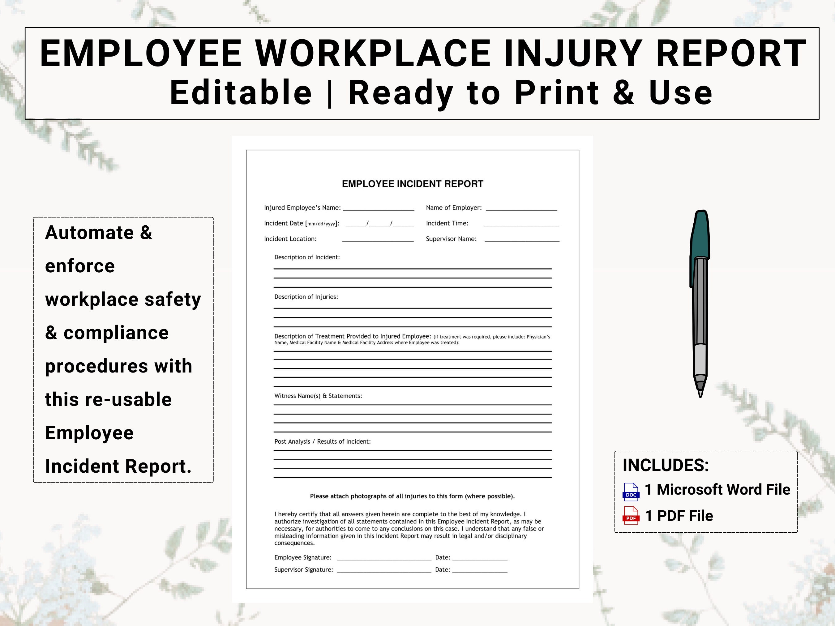 Employee Injury, Accident, and Incident Report Form | Improve Work ...