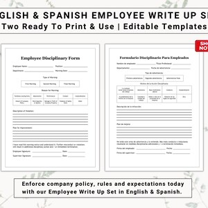 Employee Write up Form in English & Spanish Formulario - Etsy