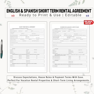 Short Term Rental / Lease Agreement Set in English & Spanish | Contrato ...