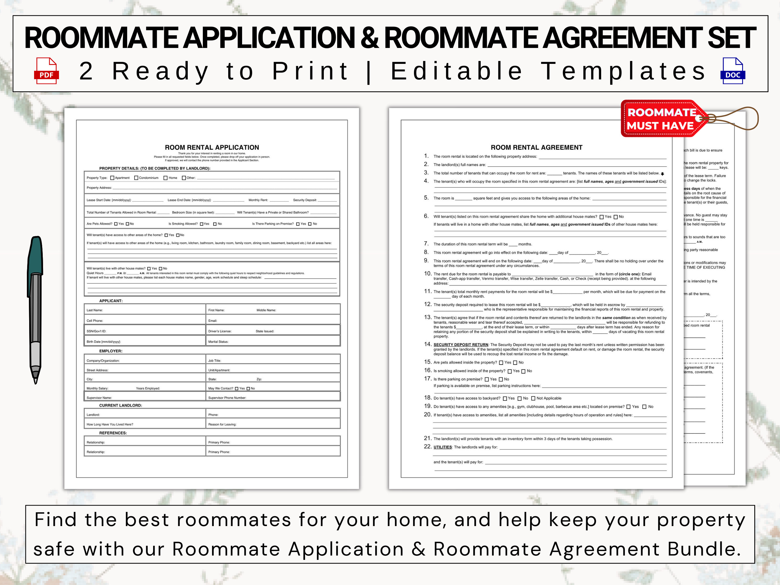 Room Rental Application & Roommate Agreement Bundle | Find the Most ...