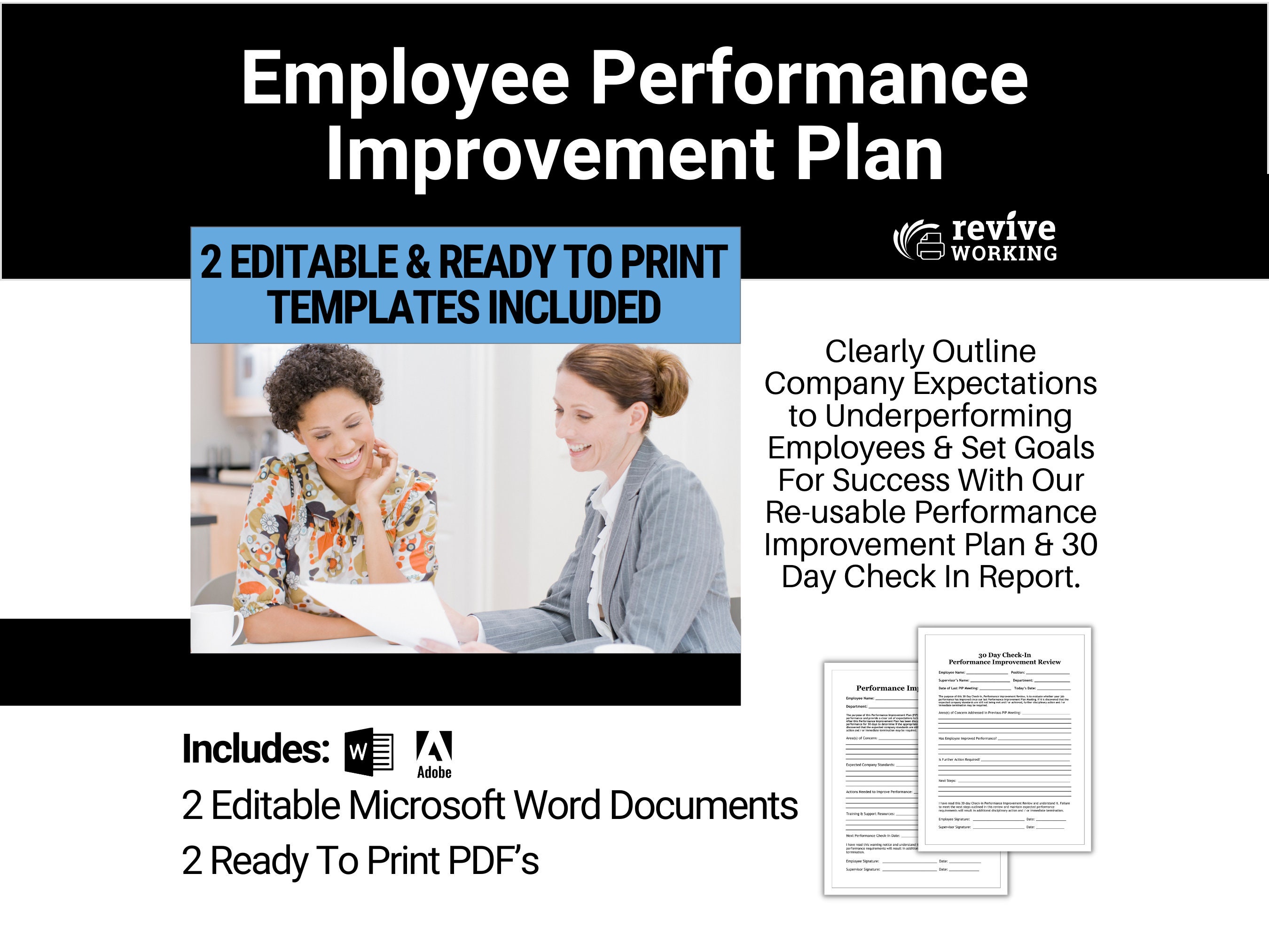 Employee Performance Improvement Plan & 30-day Follow up Review Set ...
