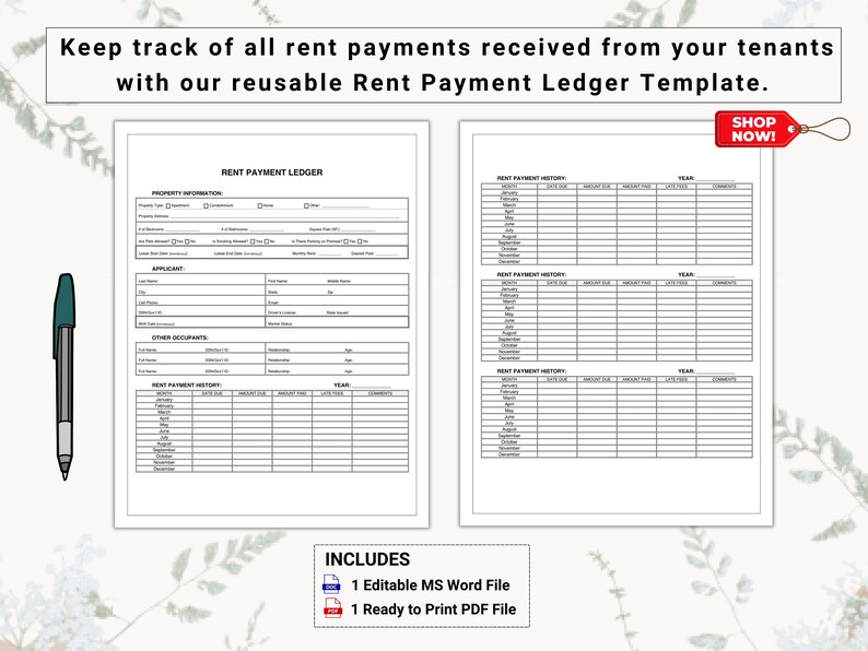 Rental Application, Rent Payment Ledger & Rent Payment Receipt | Easily ...