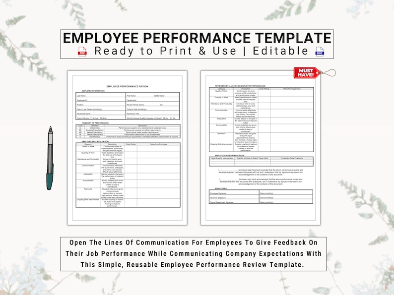 Employee Performance & Self Appraisal Template Promote Personal ...