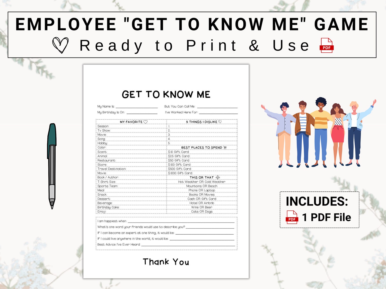 Employee "get to Know Me" Game | Learn More About Your Employees ...