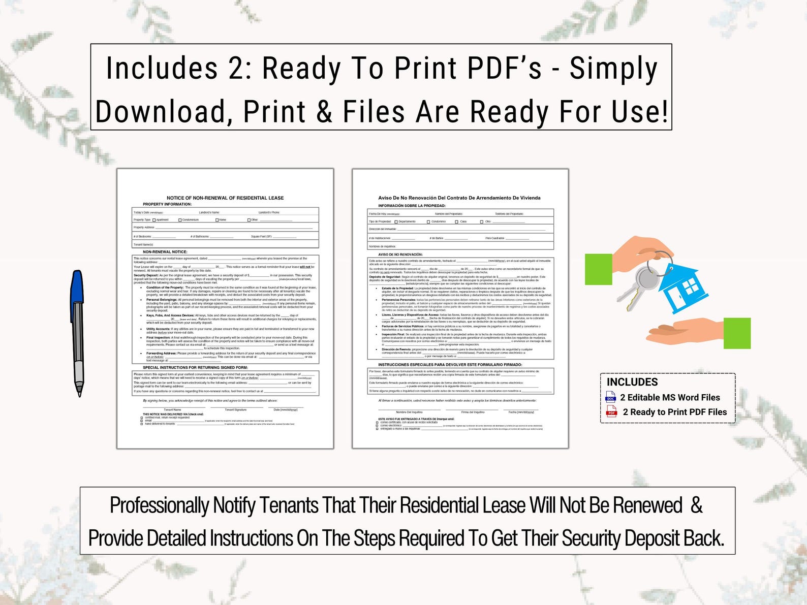 Notice of Non Renewal of Lease English & Spanish: Notify Tenants of ...
