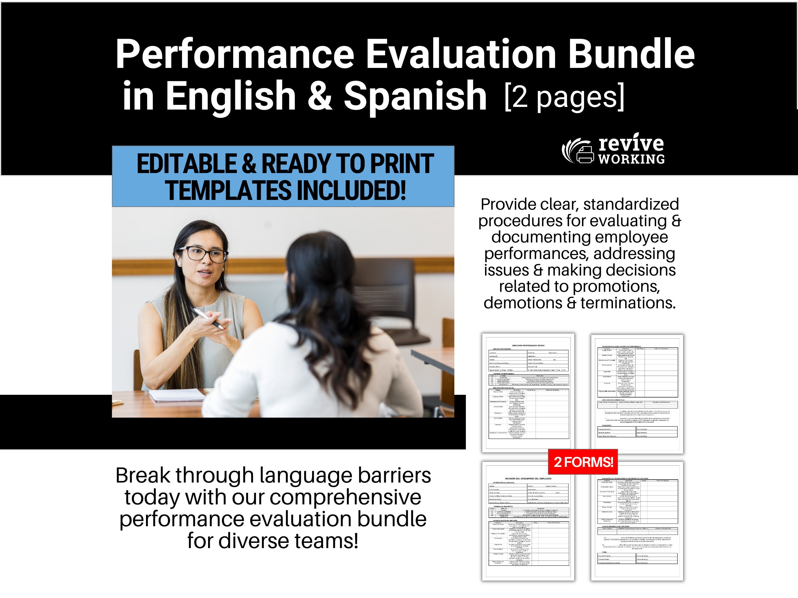 Employee Performance Review in English & Spanish | Plantilla De ...