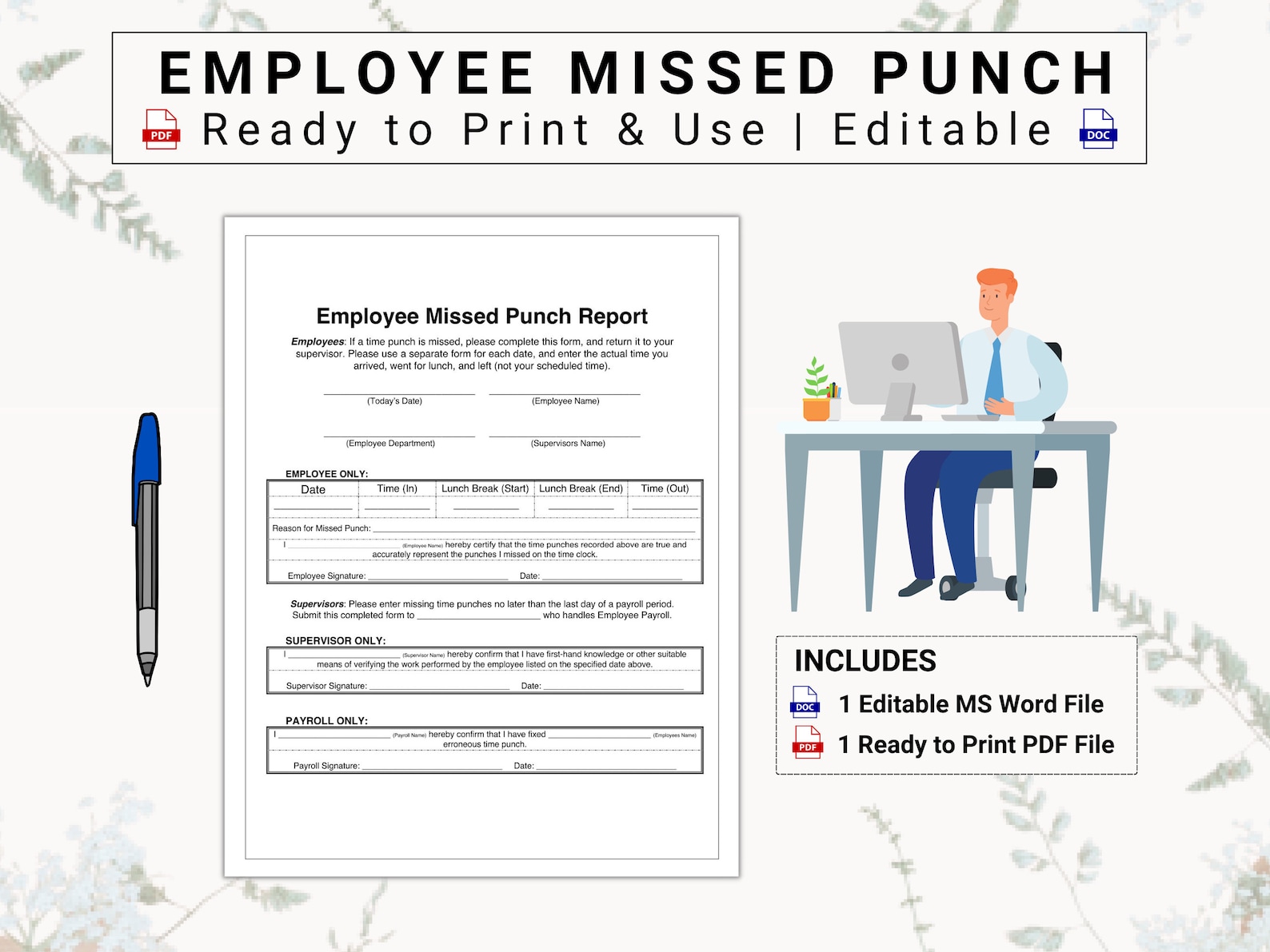 Employee Missed Punch / Time Adjustment Log | A Manager & Payroll Must ...