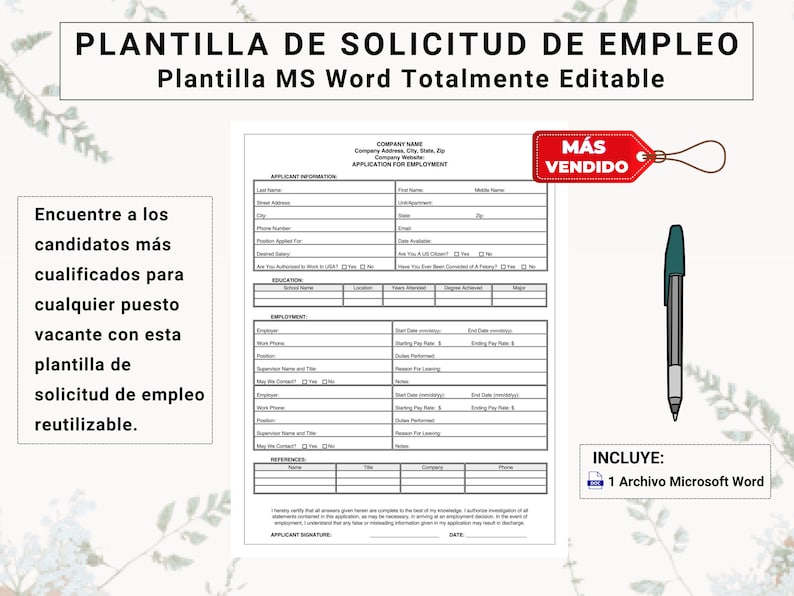 Formulario De Solicitud De Empleo En Español | Employment / Job ...