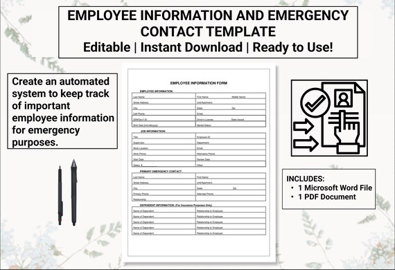 Employee Information & Emergency Contact Form Simplify and | Etsy