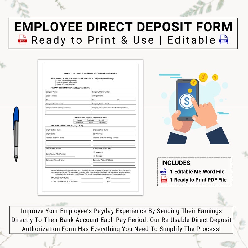 Direct Deposit Form - Etsy