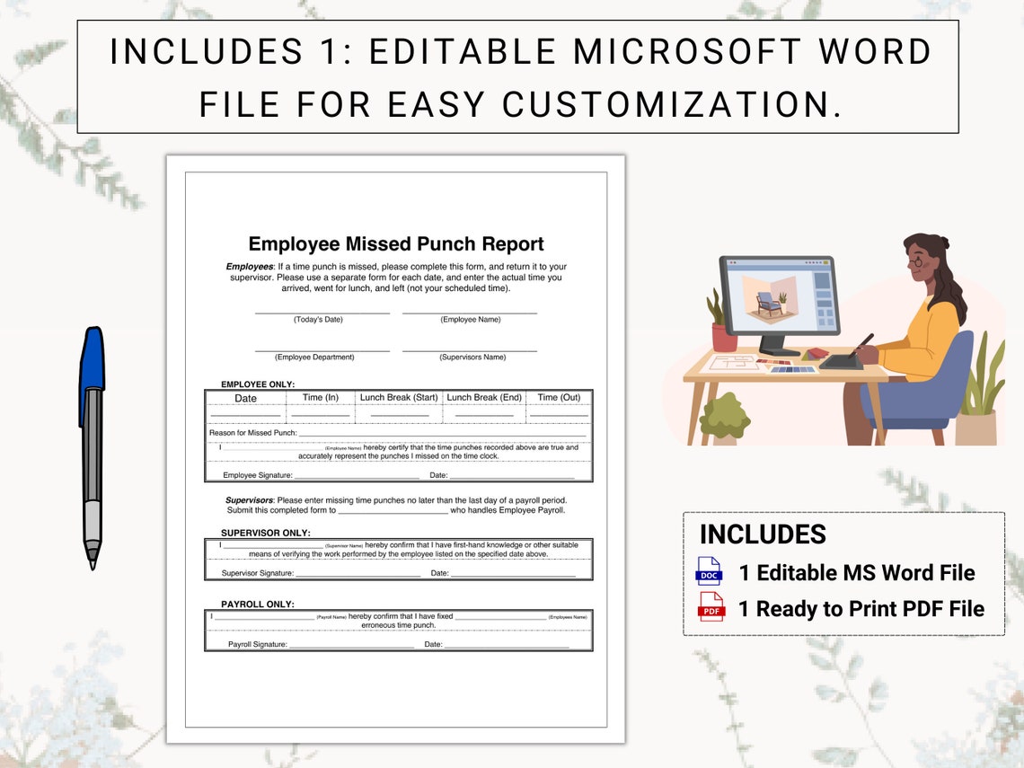 Employee Missed Punch / Time Adjustment Log | A Manager & Payroll Must ...