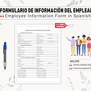 Employee Information Form Spanish Template - Etsy