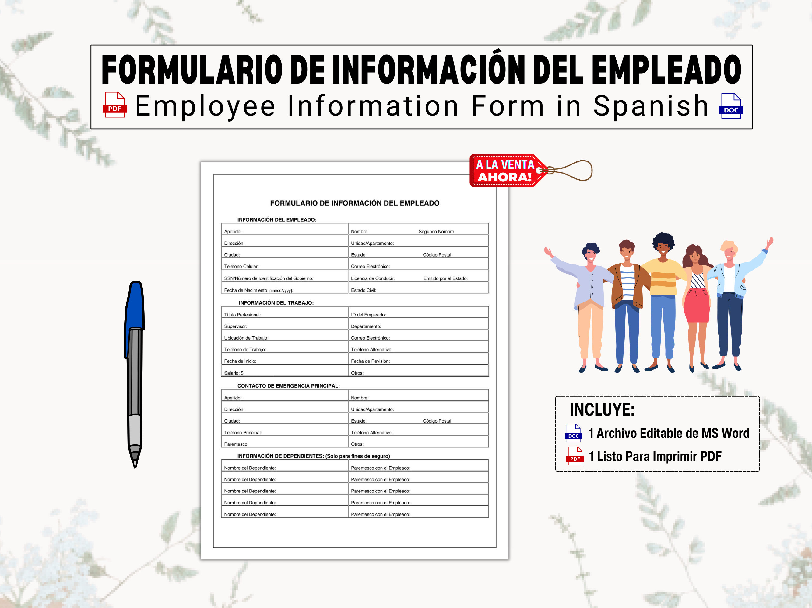 Información Del Empleado Y Formulario De Contacto De Emergencia ...