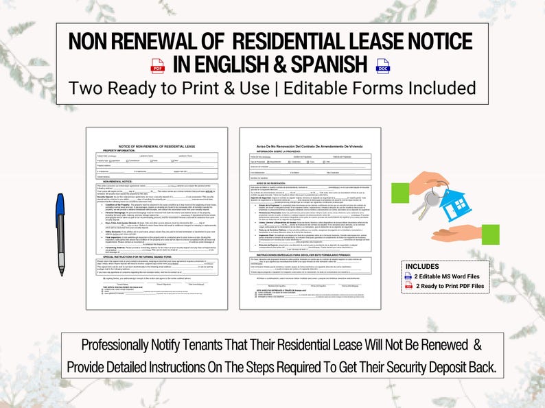 Notice of Non Renewal of Lease English & Spanish: Notify Tenants of ...