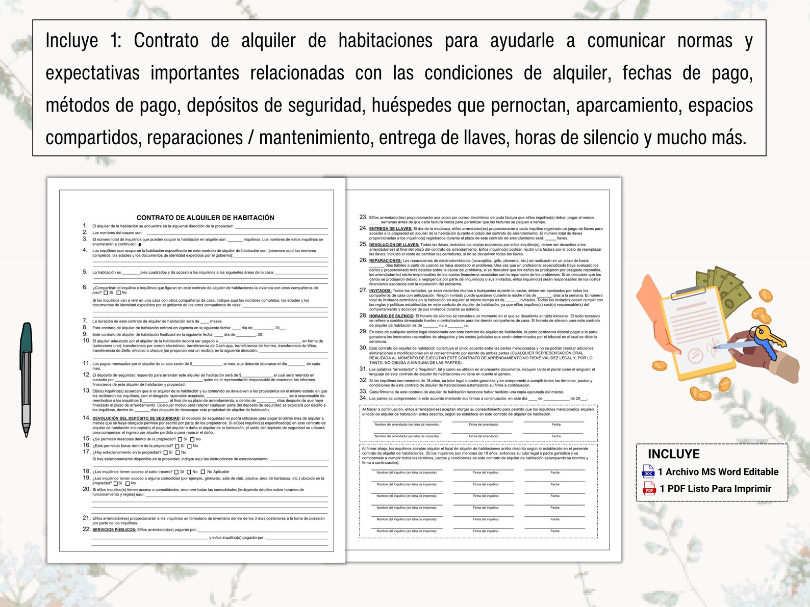 Solicitud De Alquiler De Habitaciones & Contrato De Alquiler De ...