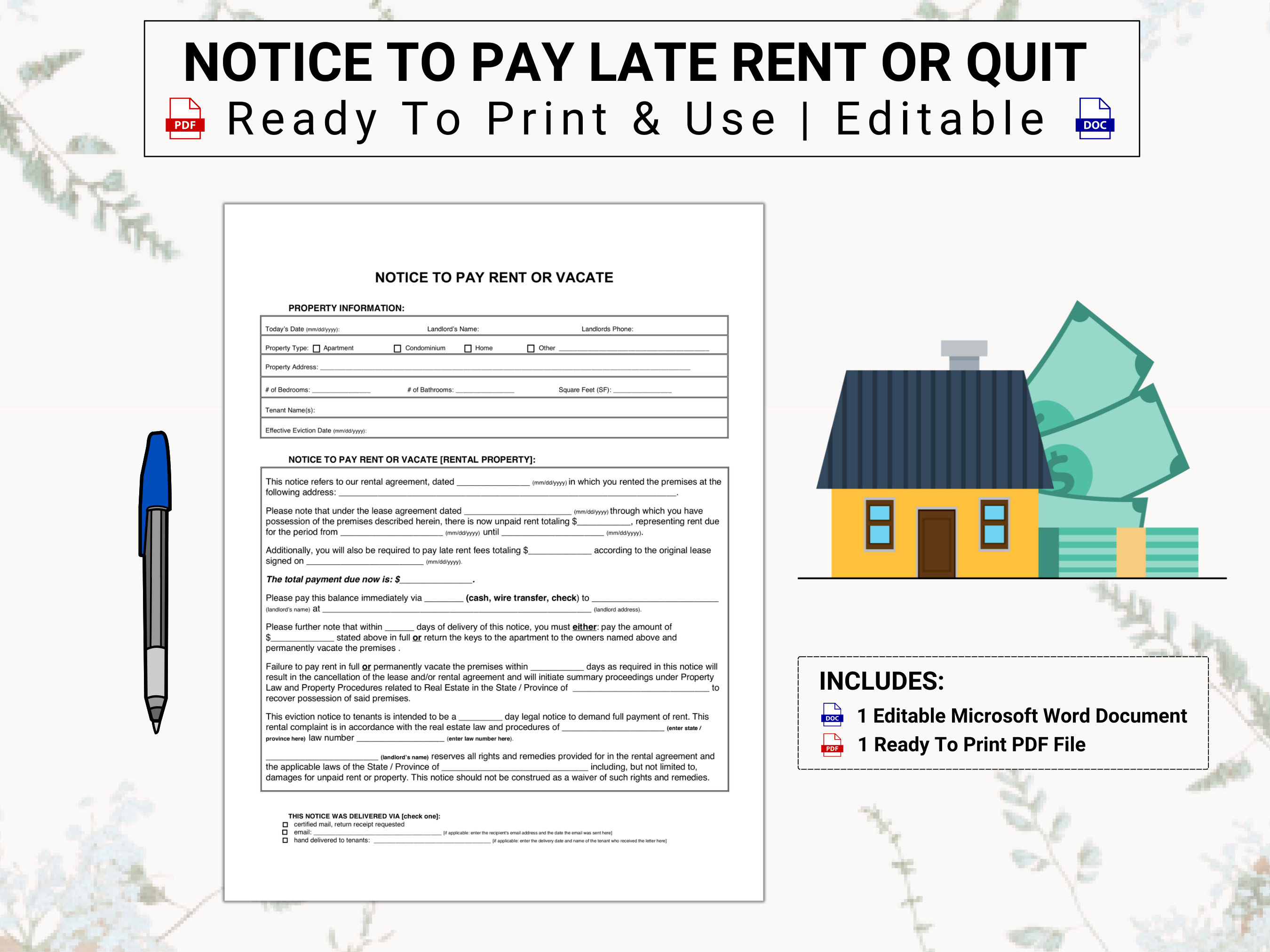 Notice to Pay [late Rent] or Quit | Give Tenants Written Notice of Late ...