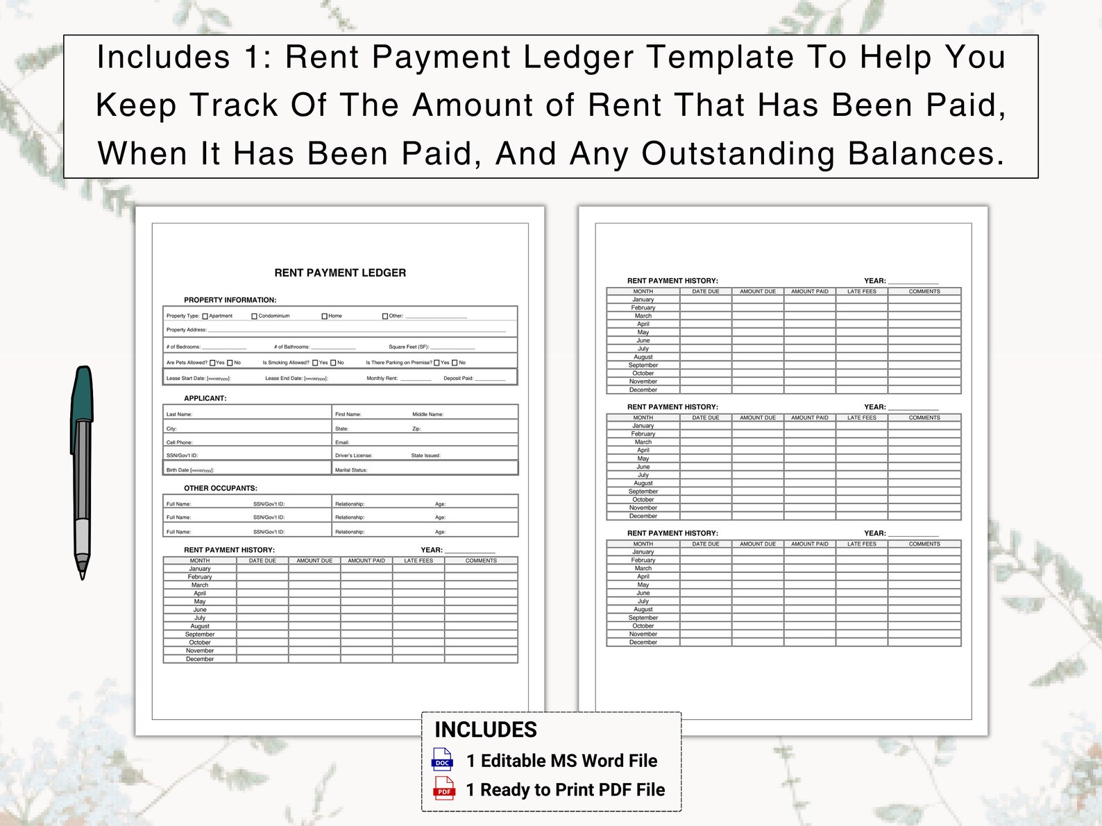 Rental / Lease Application & Rent Payment Set | Collect, Monitor, and ...