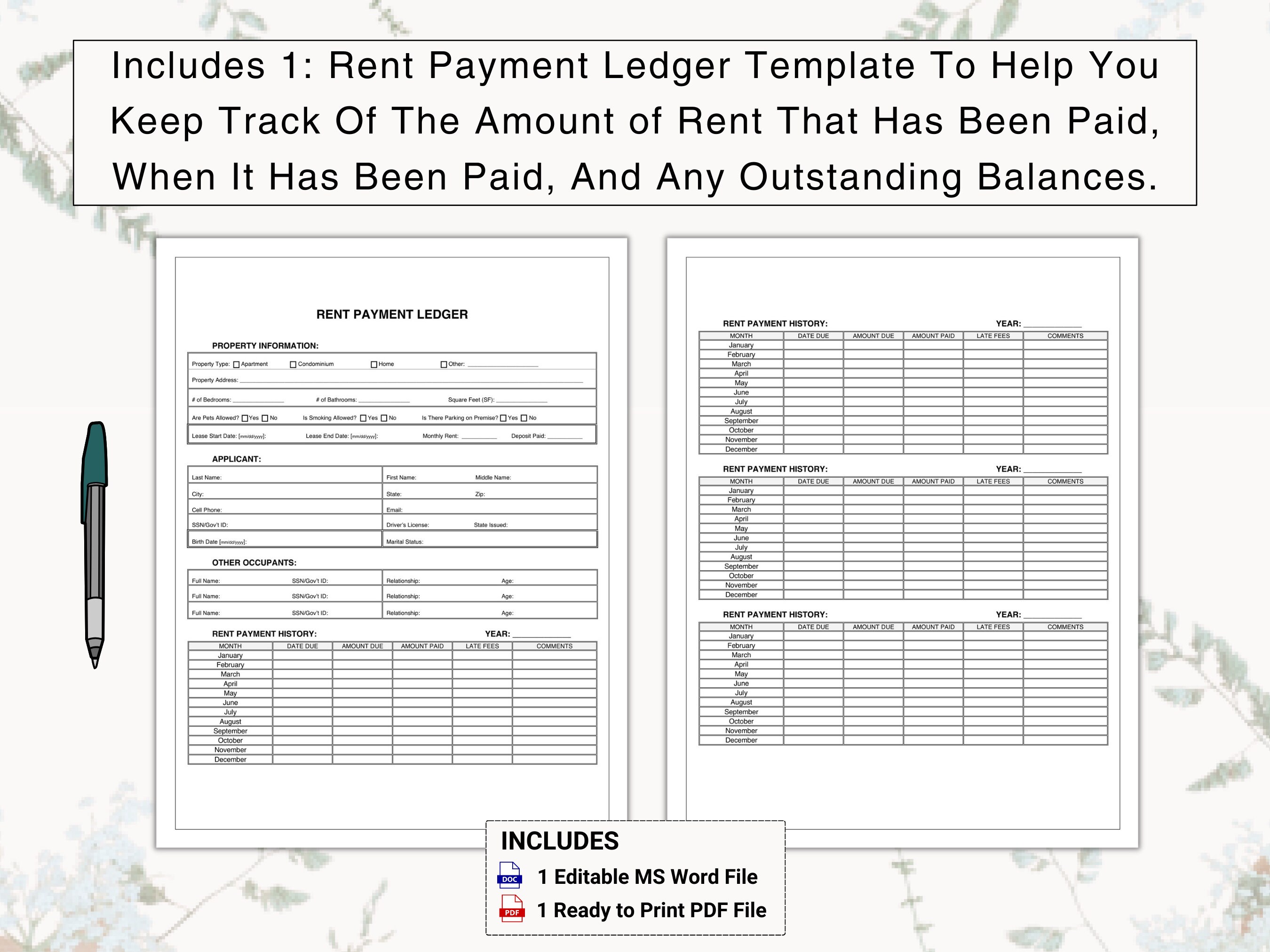 Rental / Lease Application & Rent Payment Set | Collect, Monitor, and ...