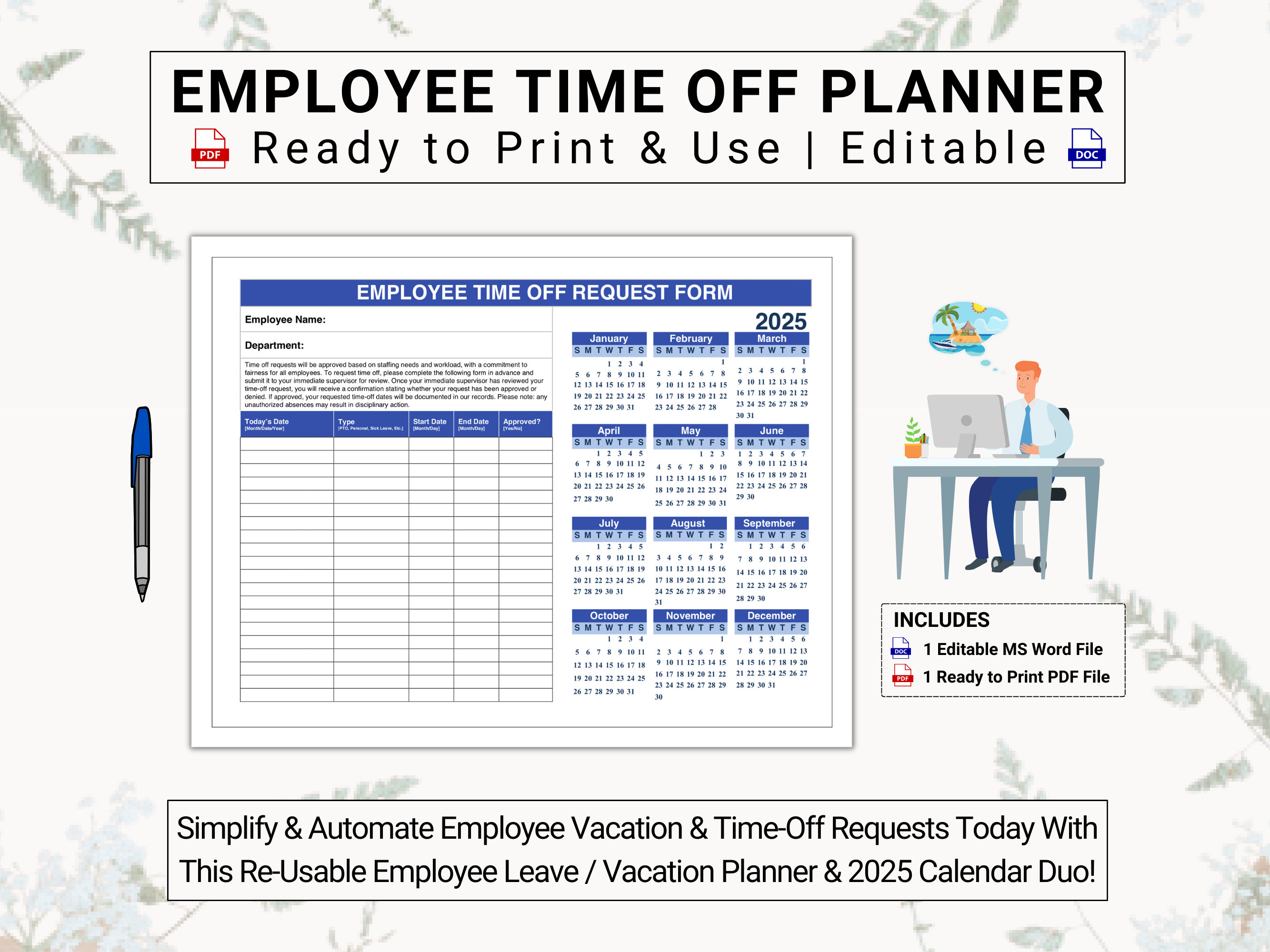 2025 Employee Time-off Planning Calendar for PTO, Leave & More ...
