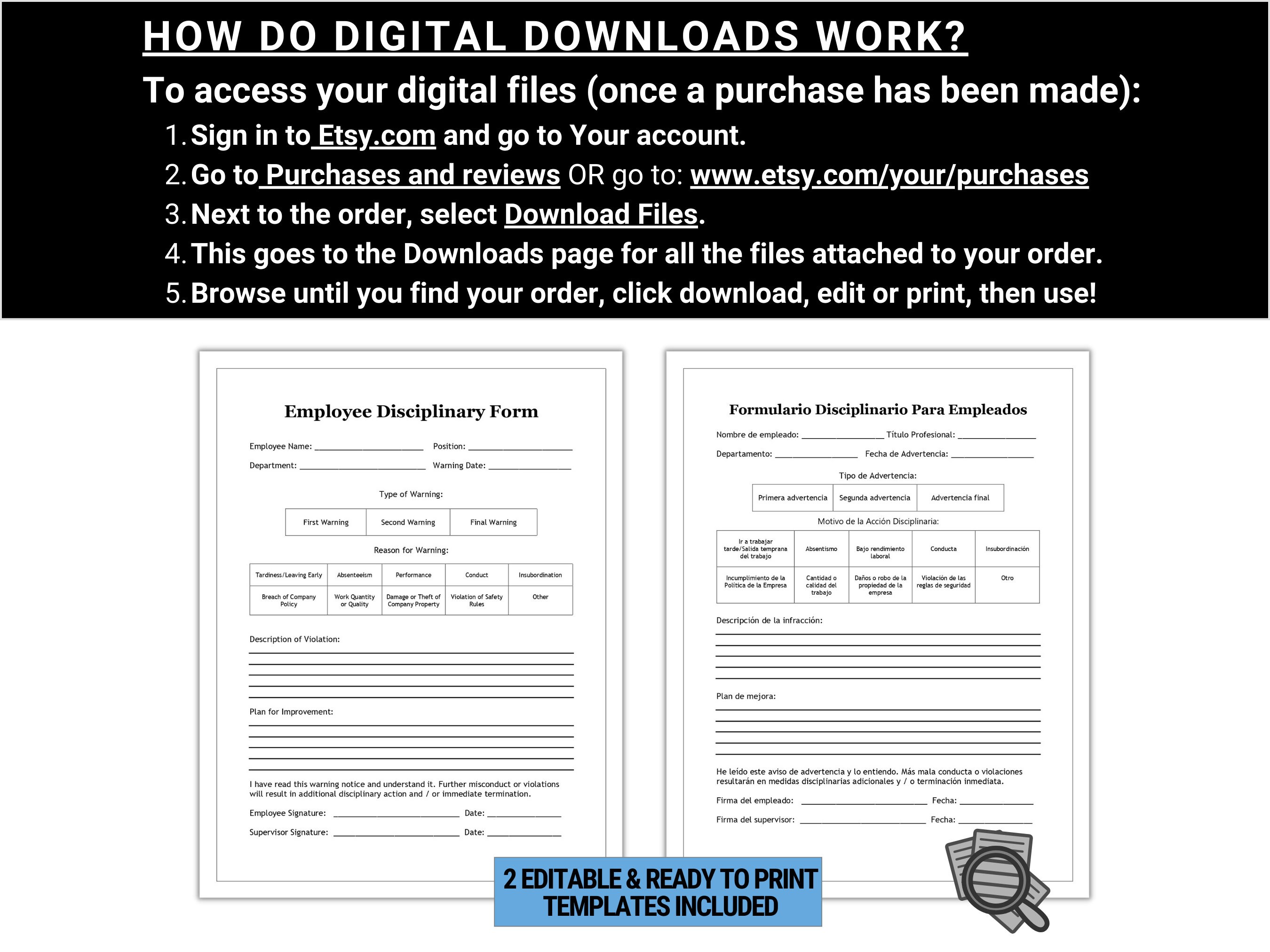 Employee Write up Form in English & Spanish | Formulario Disciplinario ...
