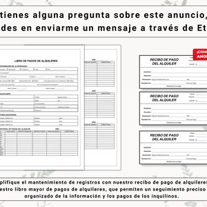 Rent Payment Ledger & Receipt in Spanish | Libro De Pagos De Alquiler Y ...