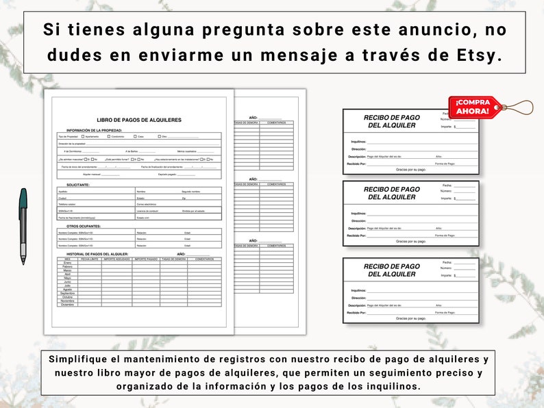 Rent Payment Ledger & Receipt in Spanish | Libro De Pagos De Alquiler Y ...