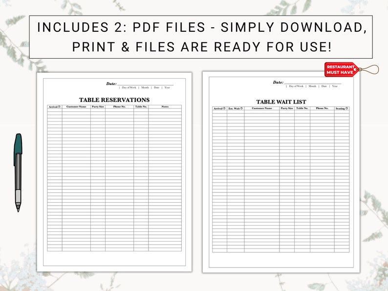 Restaurant Table Reservations & Table Wait List Set | Streamline ...