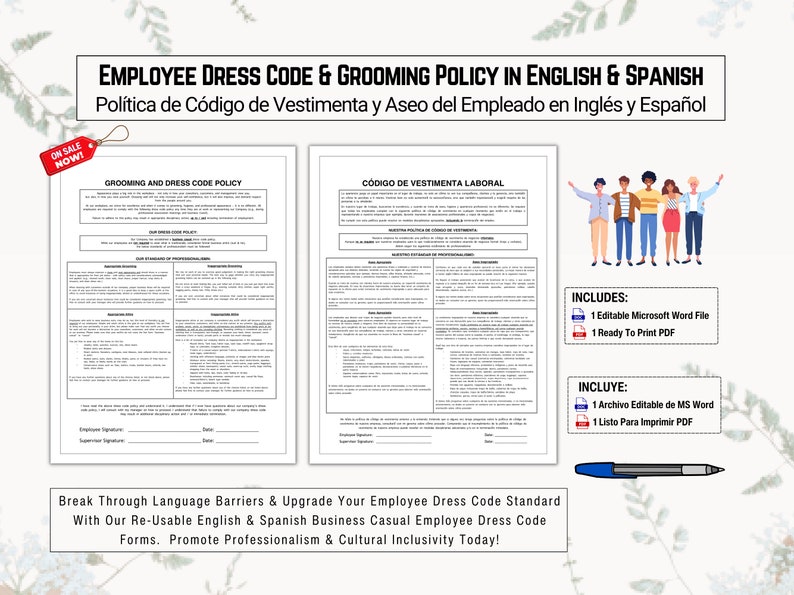 Employee Dress Code & Grooming Policy in English + Spanish | Código De ...