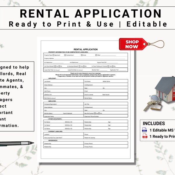 Rental Lease Application Template - Etsy