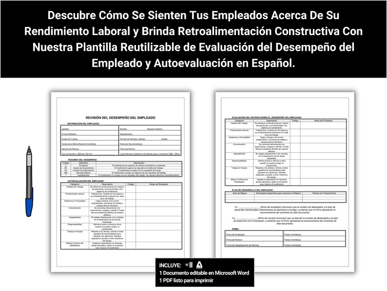 Employee Performance Review in English & Spanish | Plantilla De ...