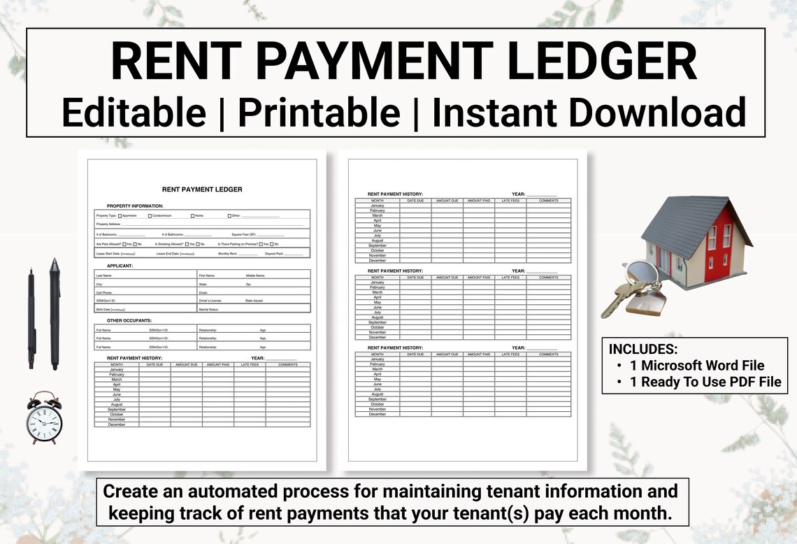 Rent Payment Ledger Bundle Track Monthly Rental / Lease / - Etsy