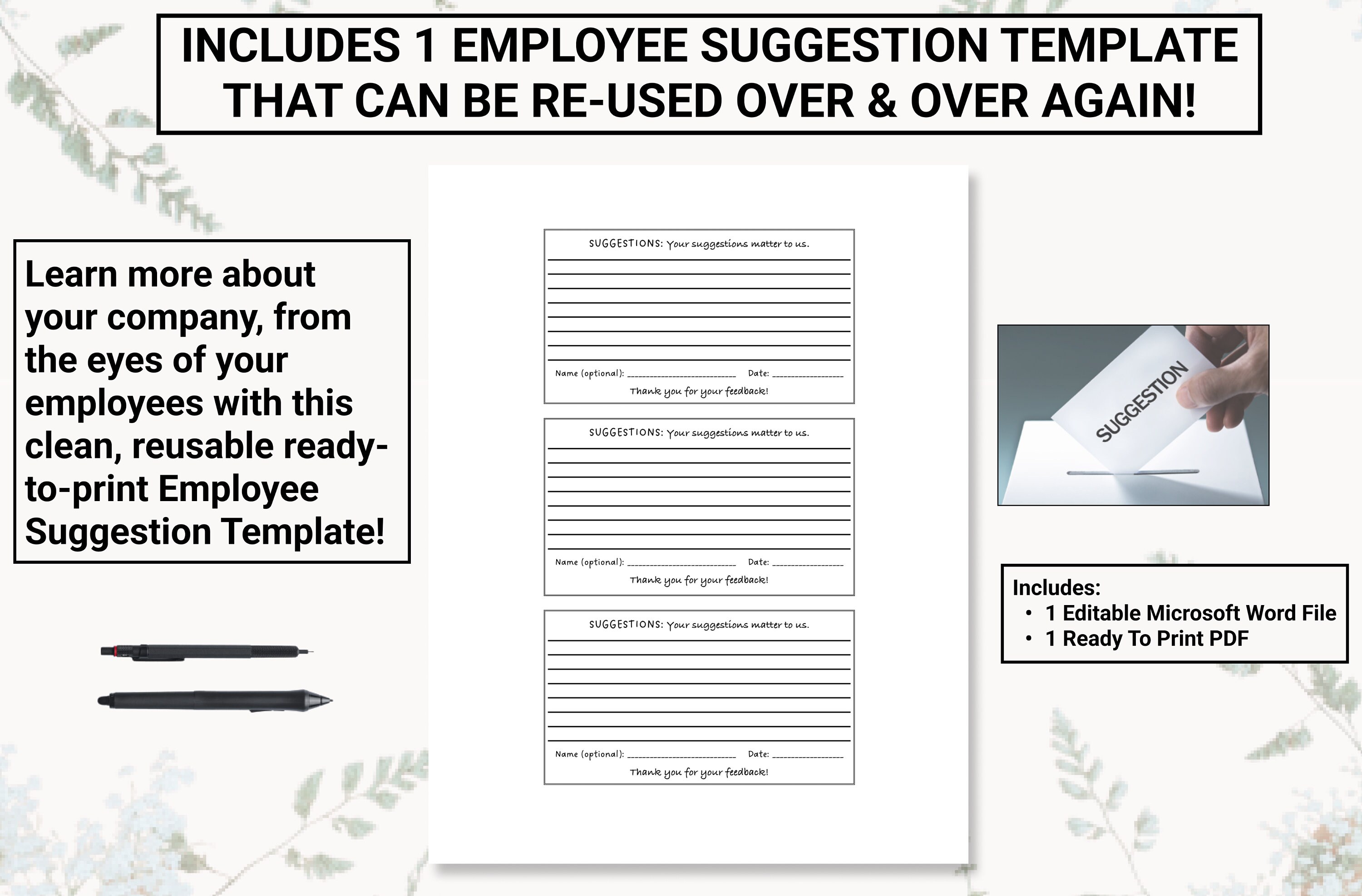 Employee Suggestions Ideas & Complaints Cards Improve - Etsy