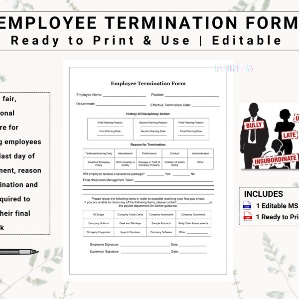 Employee Termination Form - Etsy