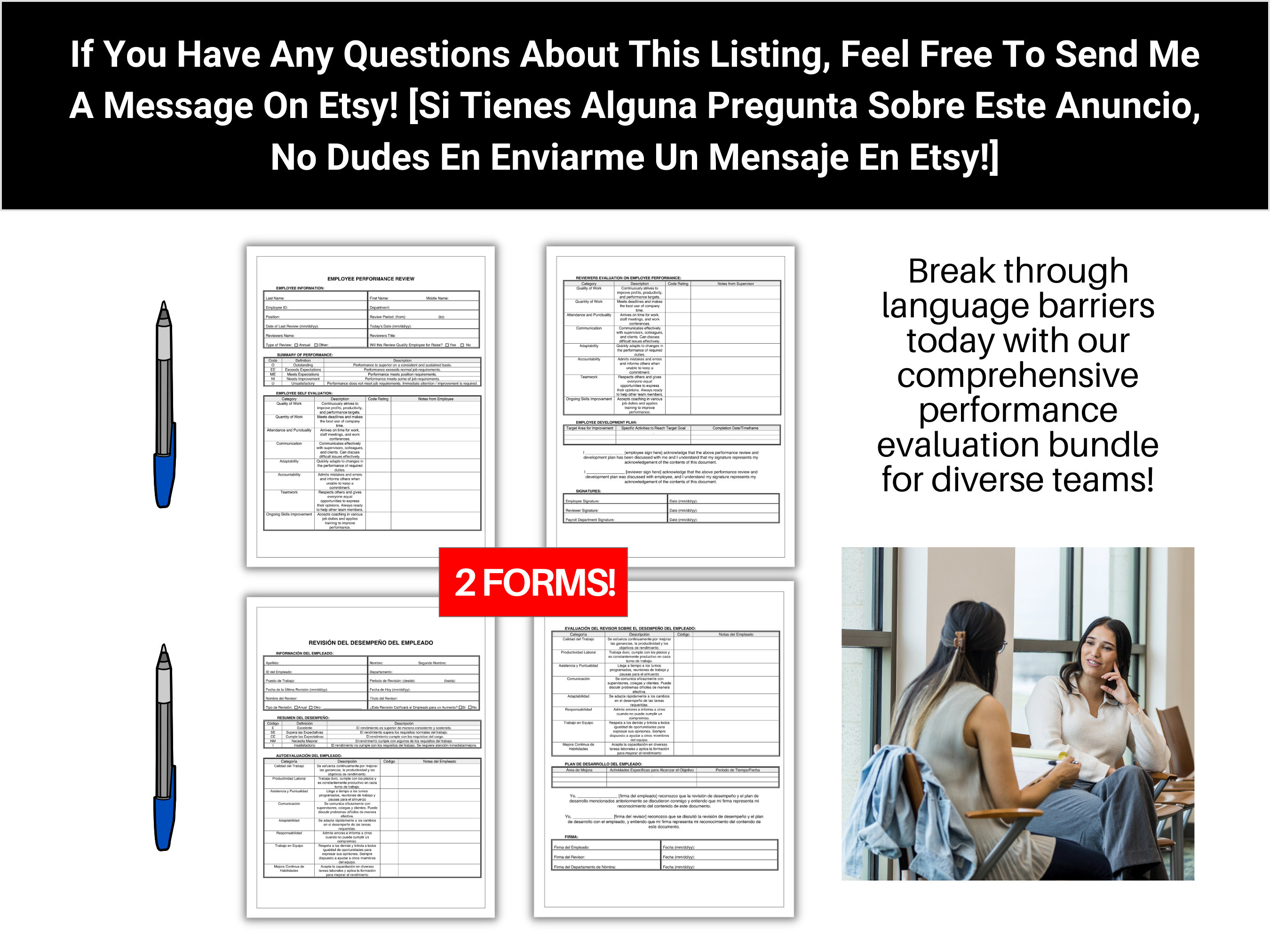 Employee Performance Review in English & Spanish | Plantilla De ...