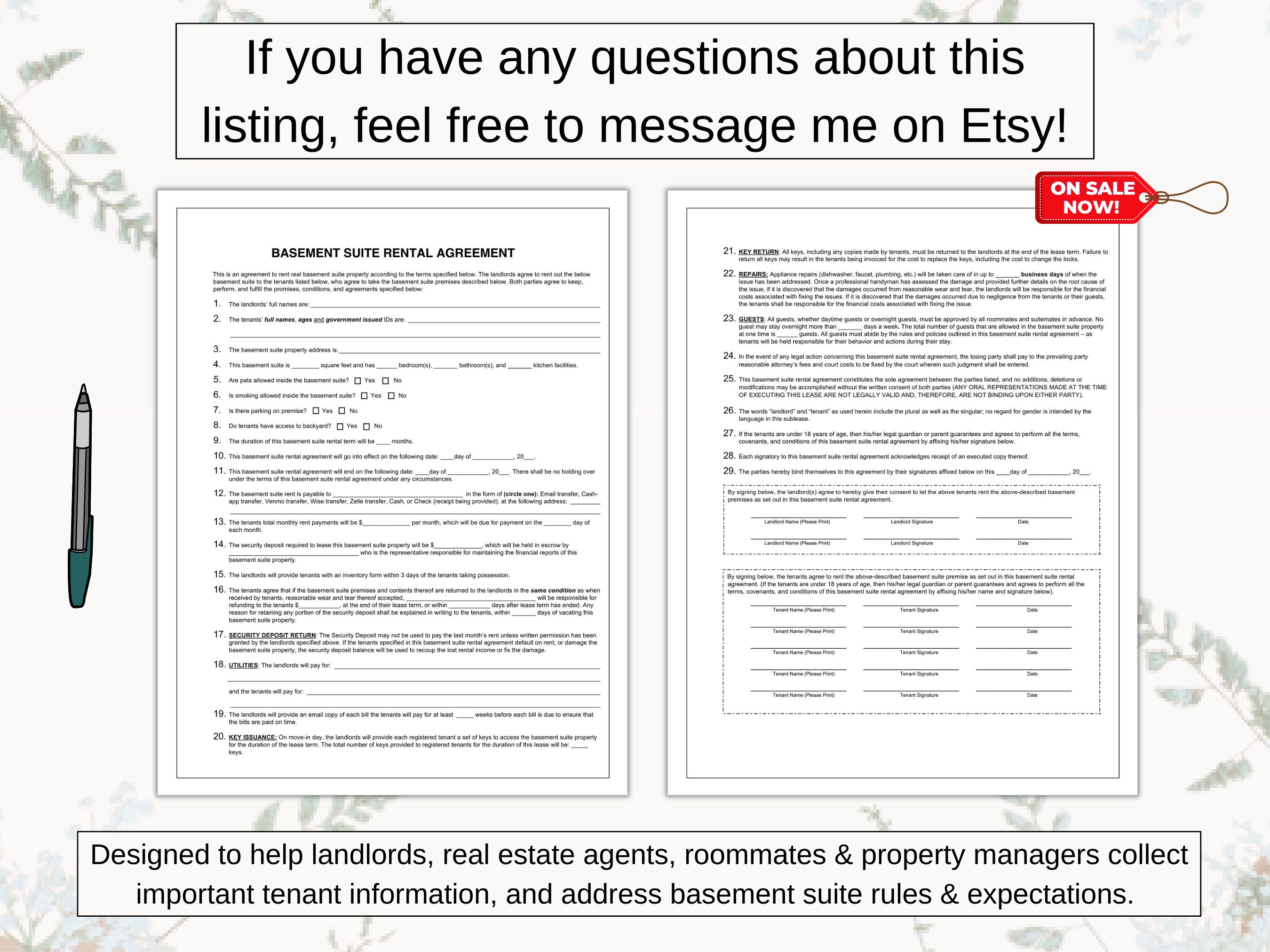 Basement Suite Rental Application / Lease Agreement Establish Rules ...