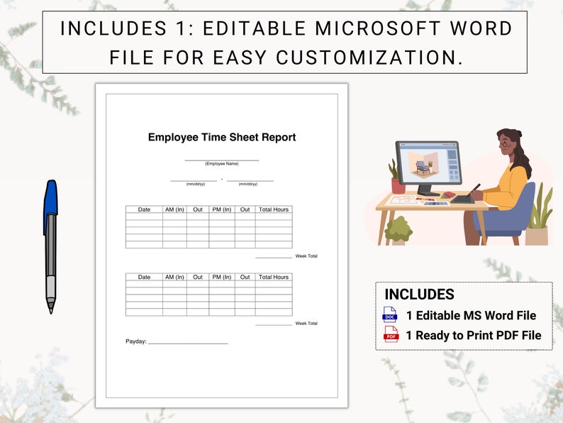 Employee Time Sheet / Time Card | Perfect for 2 Week Paydays & 5-day ...