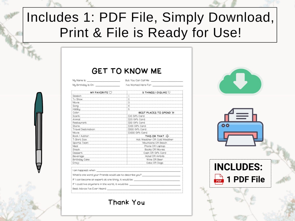 Employee "get to Know Me" Game | Learn More About Your Employees ...