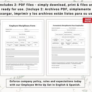 Employee Write up Form in English & Spanish Formulario - Etsy