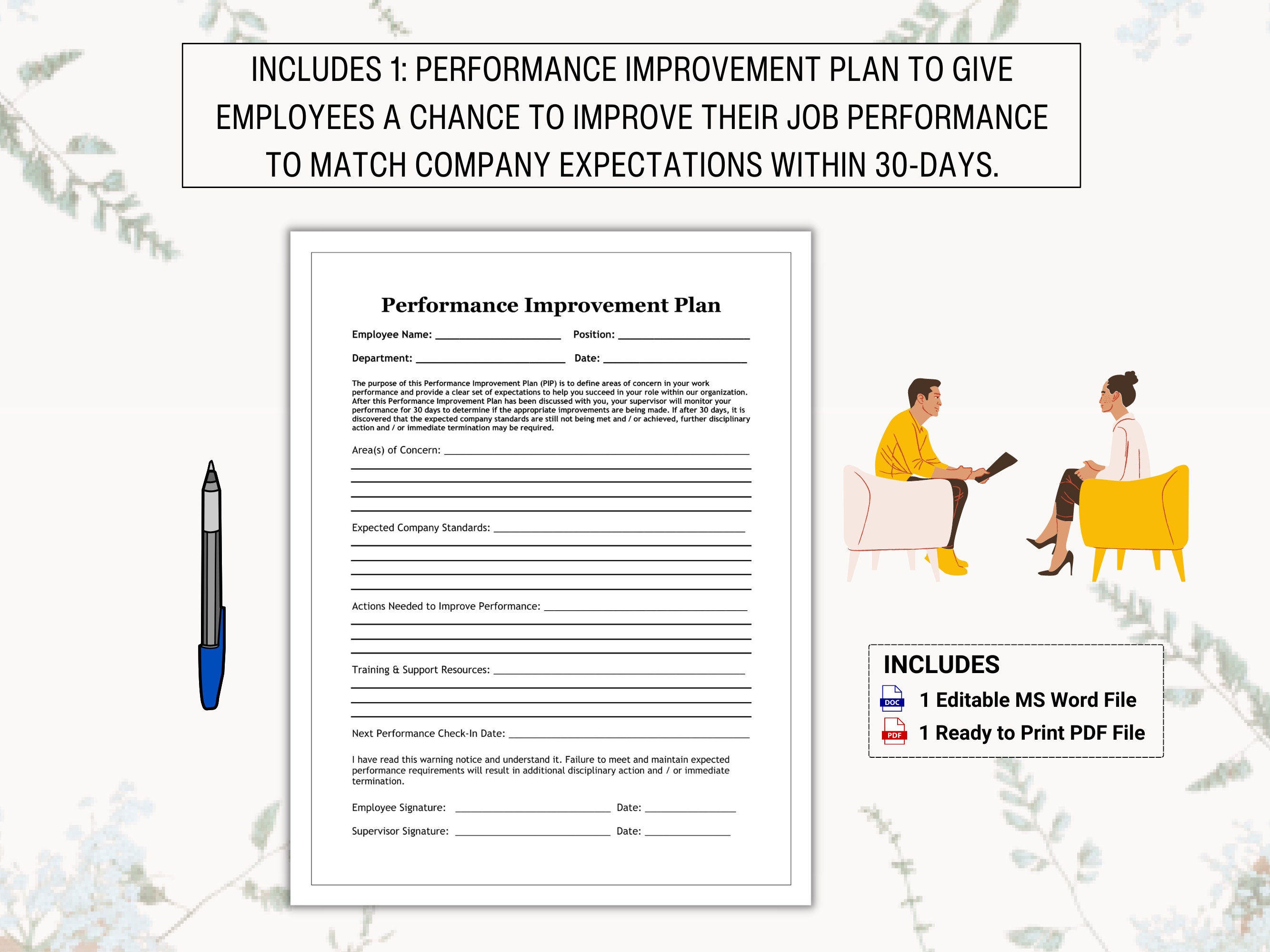 Employee Performance Improvement Plan & 30-day (Instant Download) - Etsy