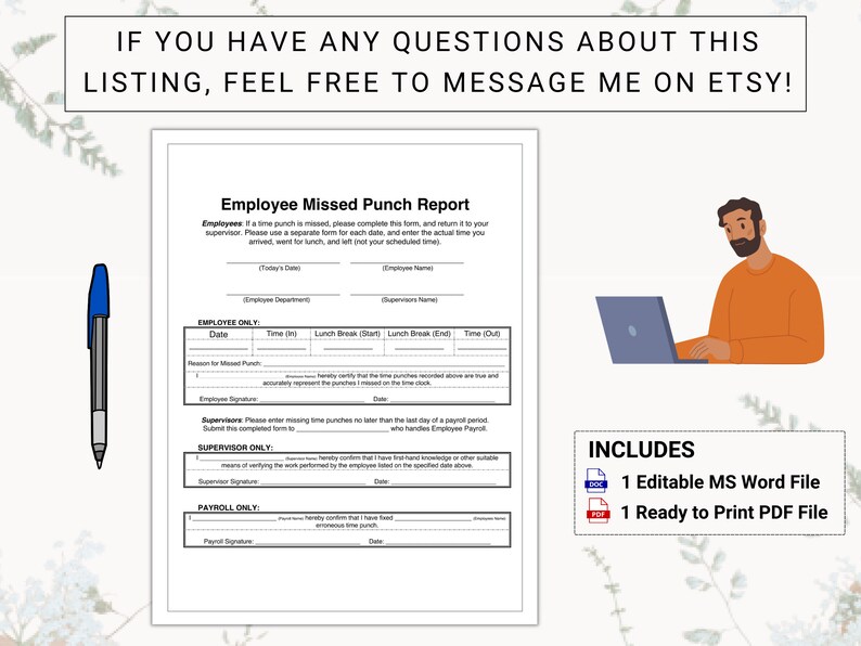 Employee Missed Punch / Time Adjustment Log | A Manager & Payroll Must ...