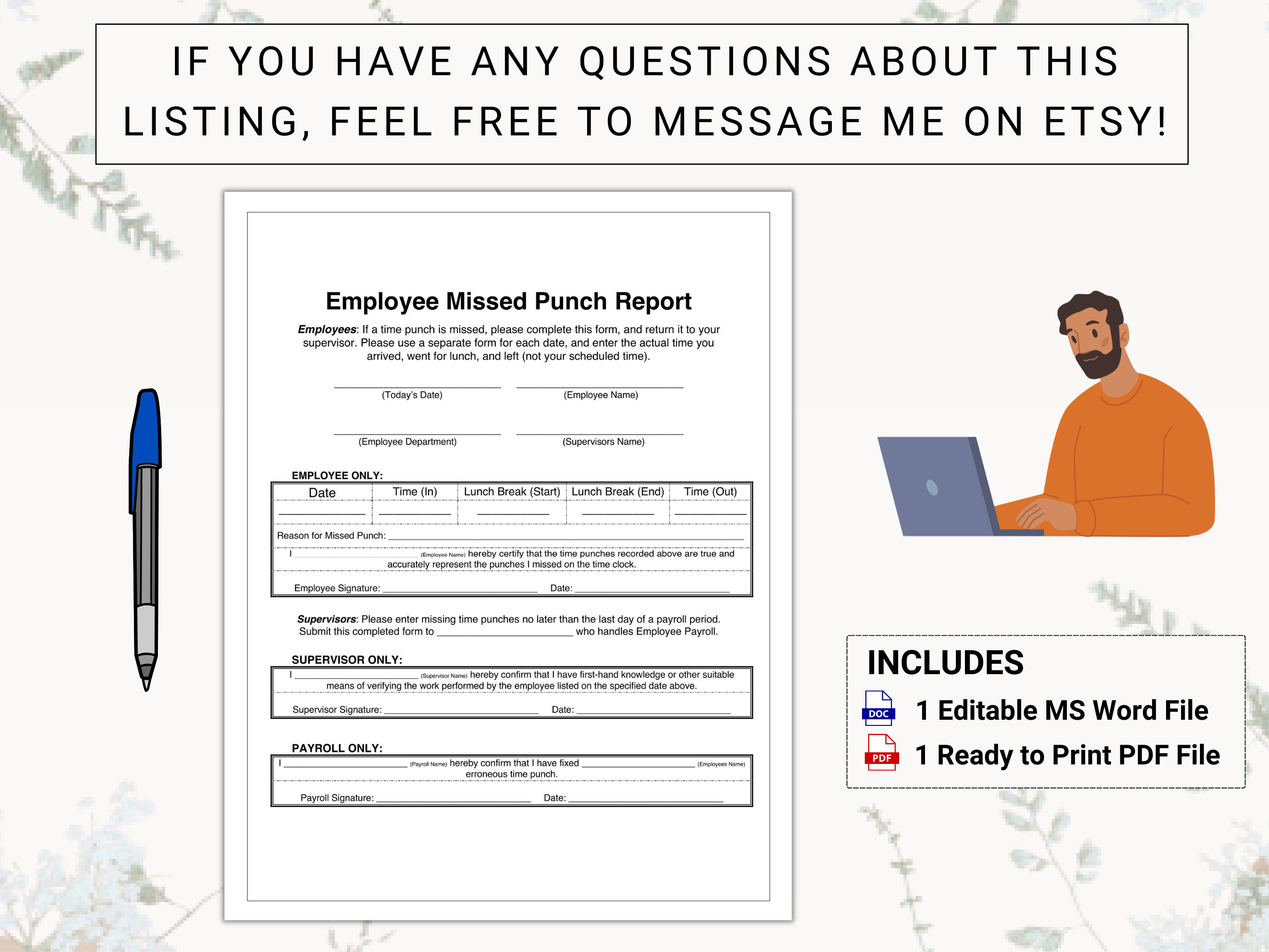 Employee Missed Punch / Time Adjustment Log | A Manager & Payroll Must ...