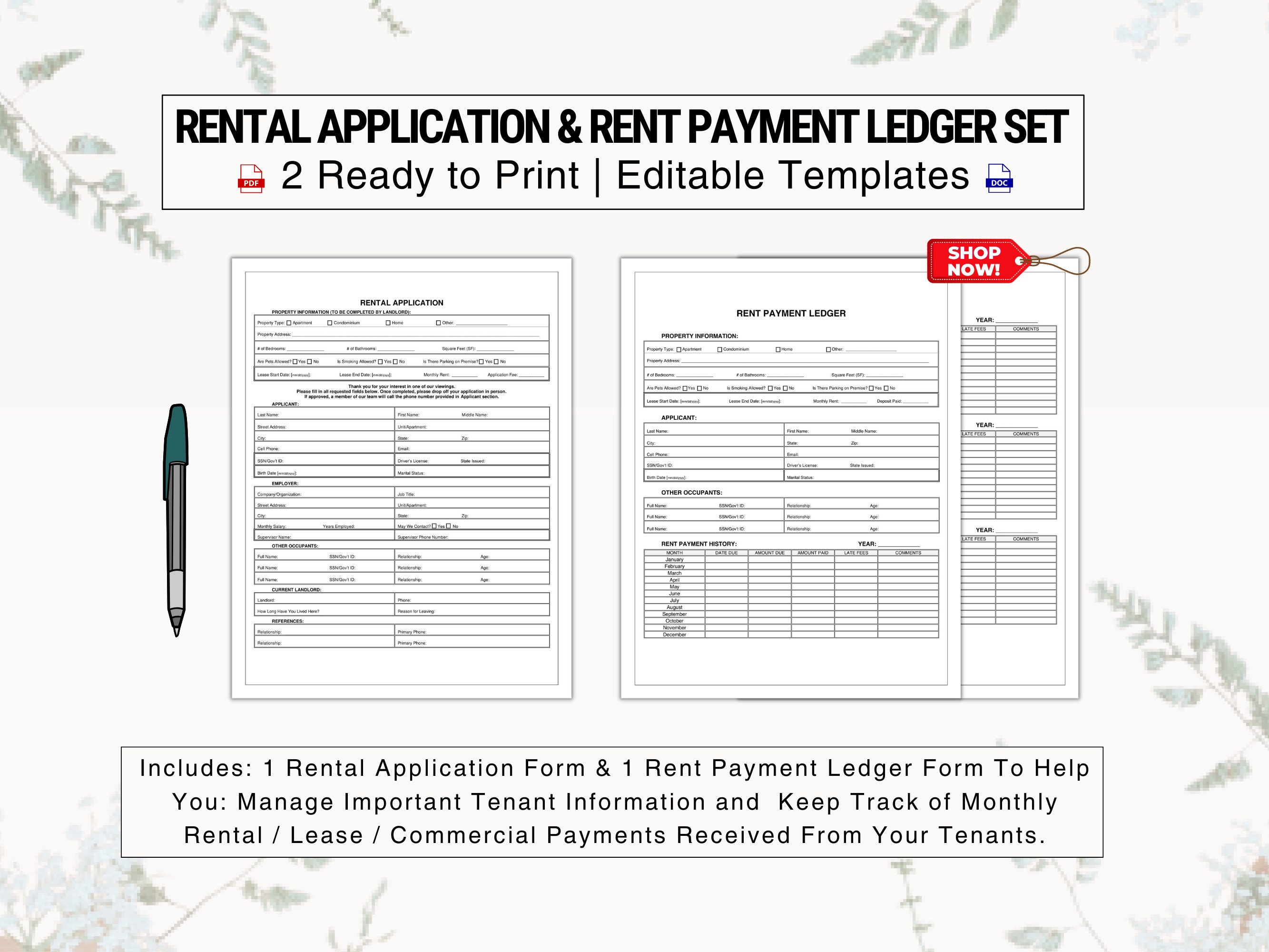 Rental / Lease Application & Rent Payment Set | Collect, Monitor, and ...