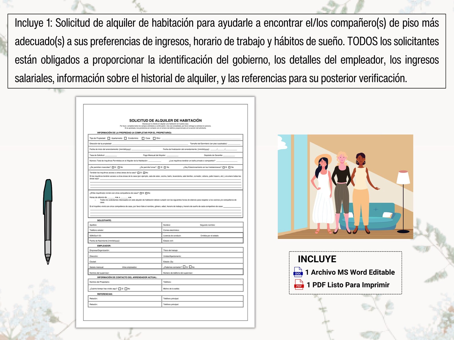 Solicitud De Alquiler De Habitaciones & Contrato De Alquiler De ...