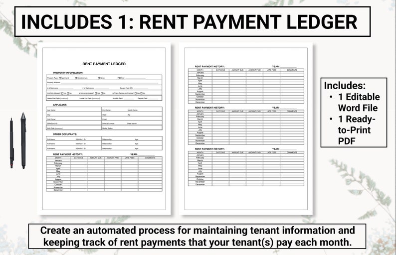 Rental / Lease Application & Rent Payment Set Collect - Etsy