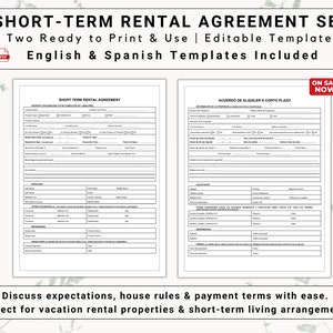 Short Term Rental / Lease Agreement Set in English & Spanish - Etsy