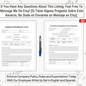 Employee Write up Form in English & Spanish Formulario Disciplinario ...