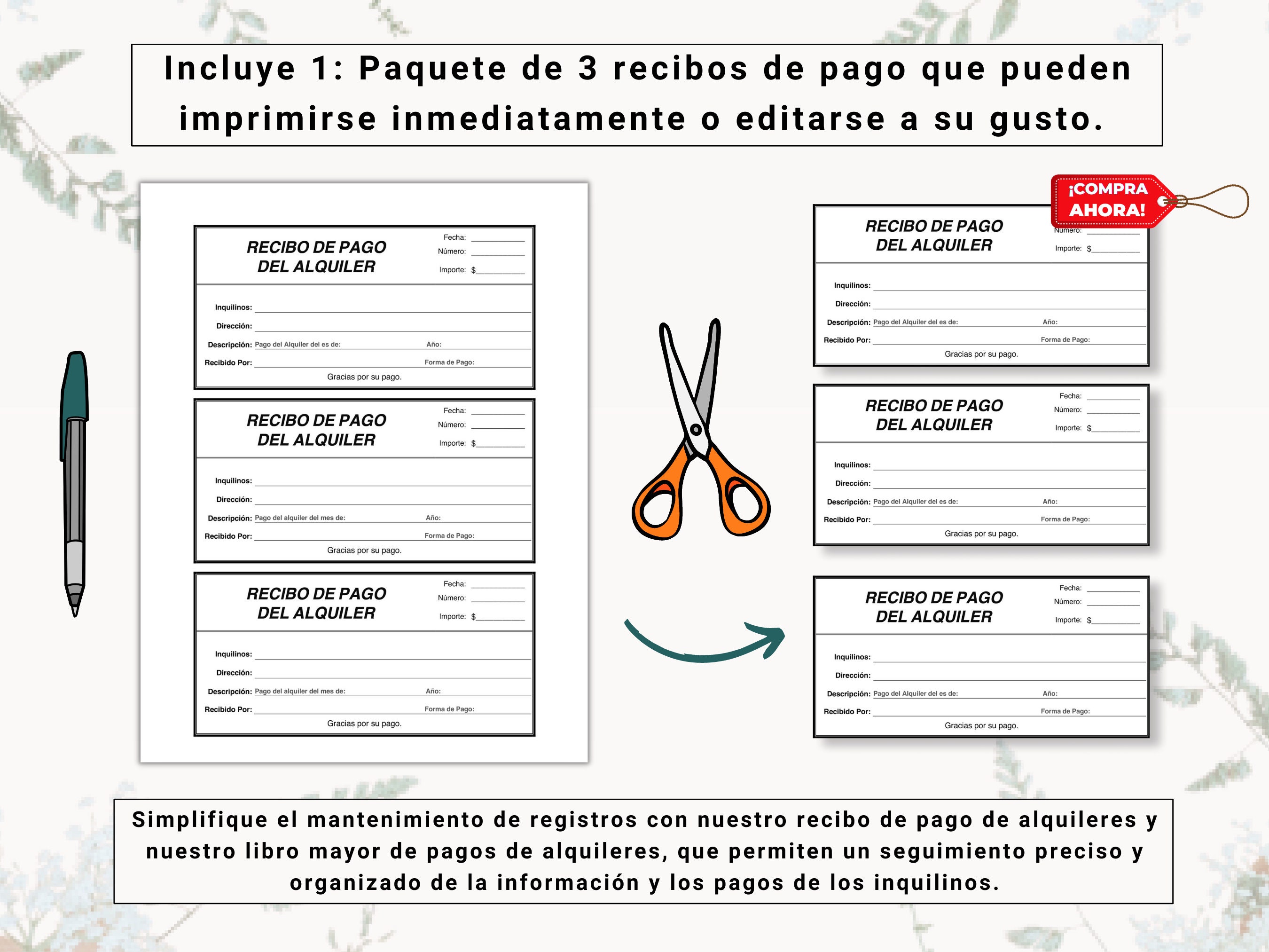 Rent Payment Ledger & Receipt in Spanish | Libro De Pagos De Alquiler Y ...