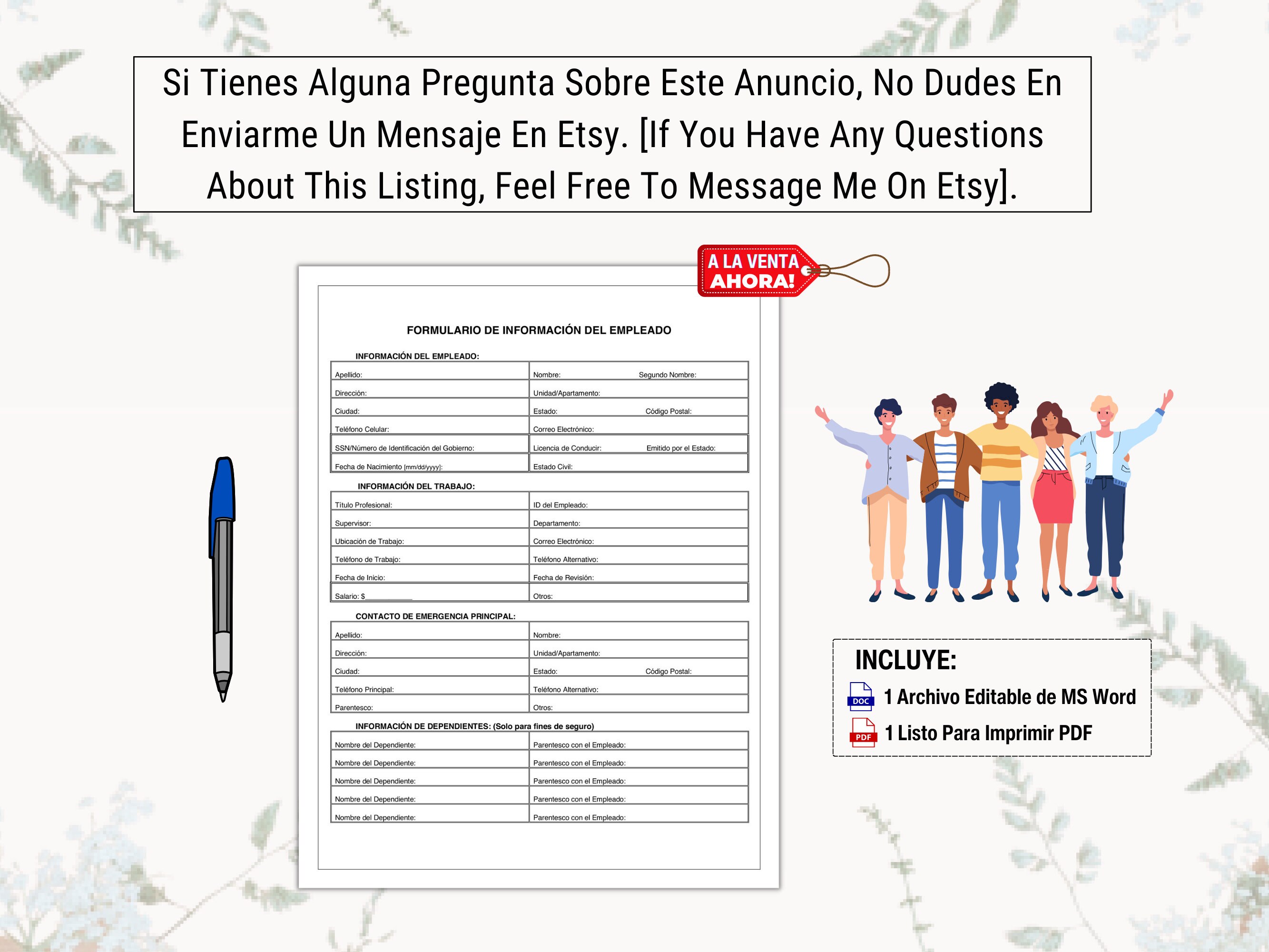 Información Del Empleado Y Formulario De Contacto De Emergencia | Employee Information ...