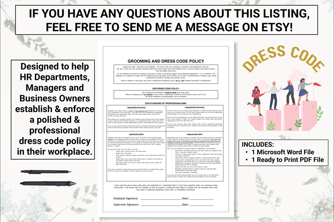 Employee Dress Code / Grooming Policy Discuss Promote & - Etsy